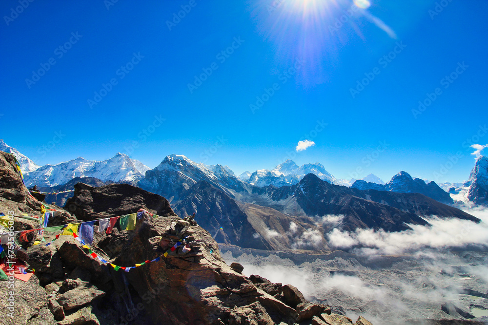 Magnificent view of a grand Himalayan panorama on a bright morning with ...