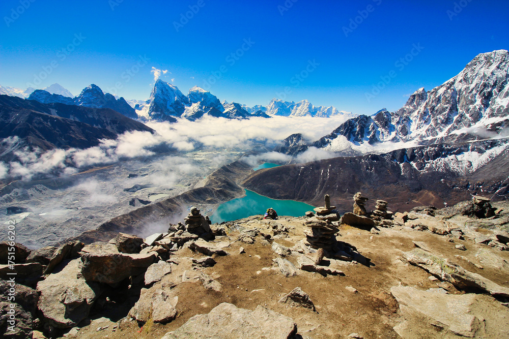 Breath taking view of great Himalayan ranges with Cholatse, Taboche ...