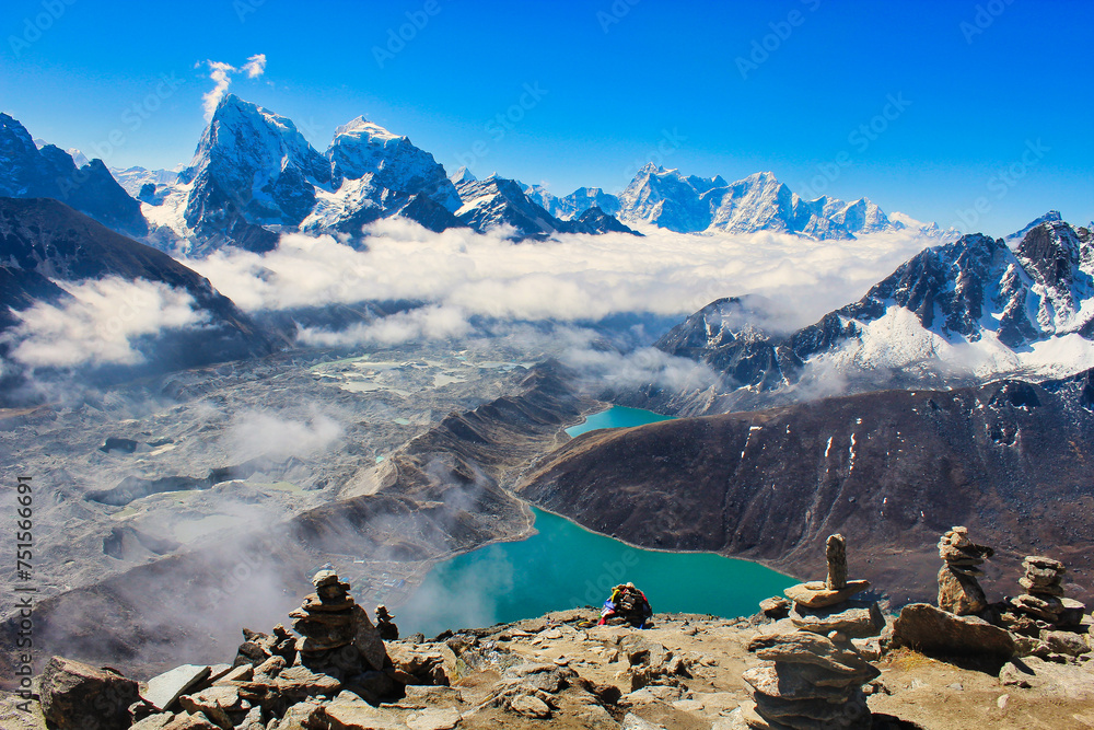 Breath taking view of great Himalayan ranges with Cholatse, Taboche ...