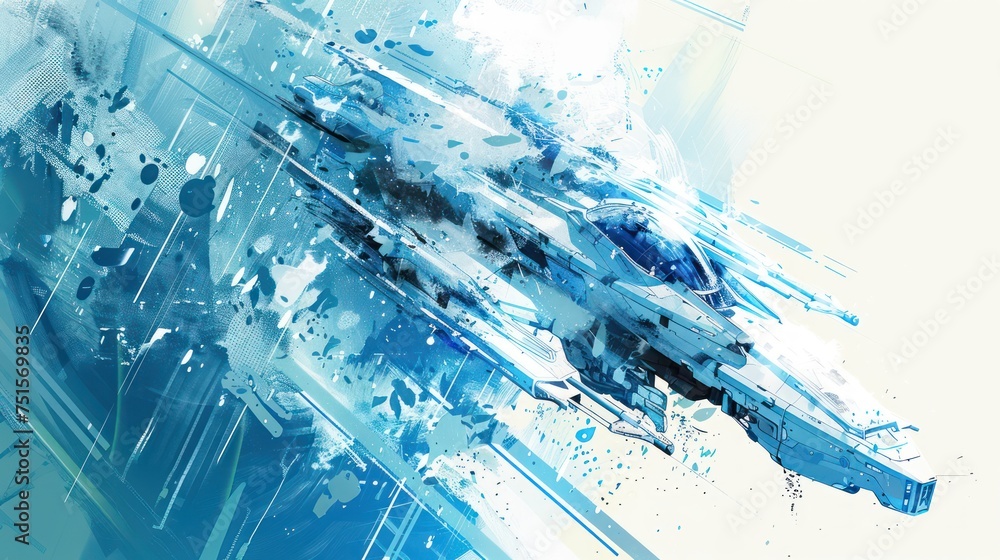 Dynamic abstract spaceship illustration with splatter and speed lines ...