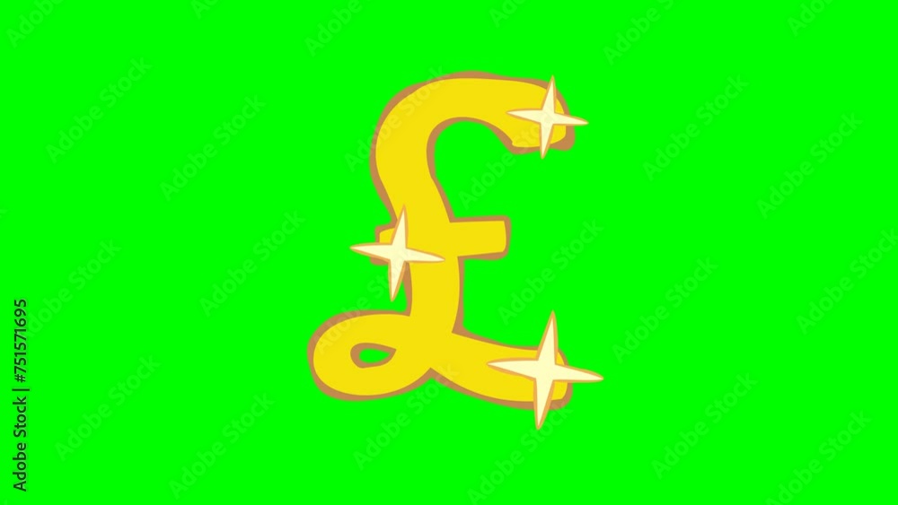 Animation loop of cartoon color pound sterling symbol on green ...