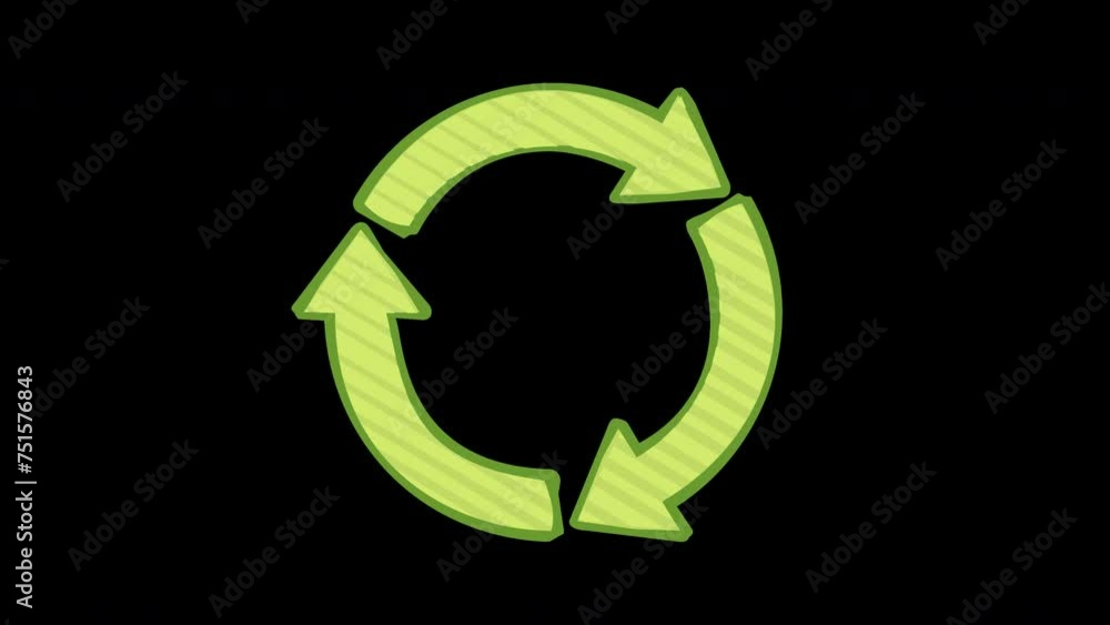 Animation of symbol with three green circular hatched recycle arrows ...