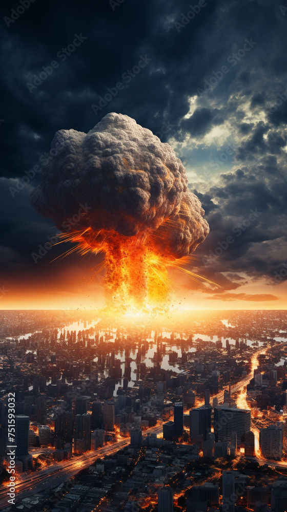 huge natural disaster or nuclear explosion mushroom cloud effect over ...