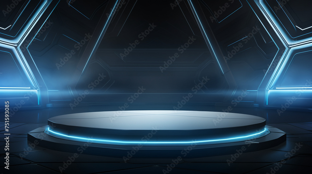 Modern future background with empty stage high tech podium for ...