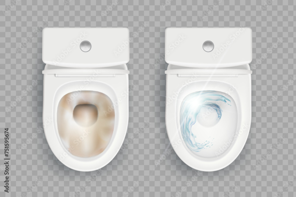 Toilet bowls are clean and dirty. Template isolated on transparent ...