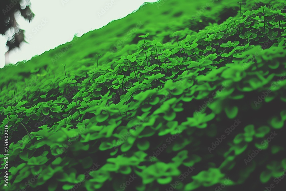 This image captures a beautiful and verdant scene of clover leaves ...
