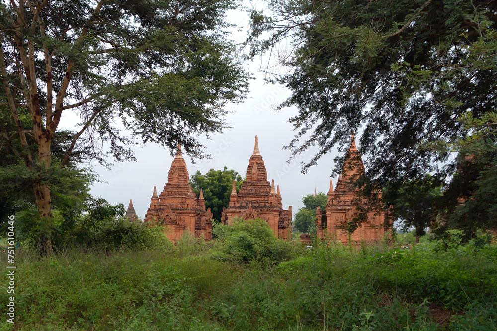 Burmese temples of Bagan City from a balloon, unesco world heritage ...