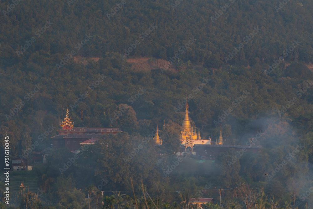 Burmese temples of Bagan City from a balloon, unesco world heritage ...