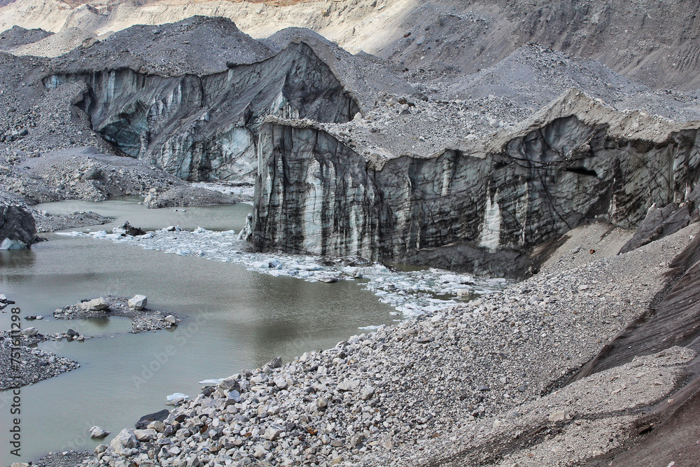 Melt pools inside the Ngozumpa Glacier, Nepal's largest glacier with ...