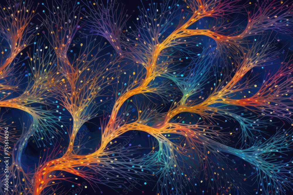 AI inspired neural network pattern, 3d illustration of neuron cell with ...