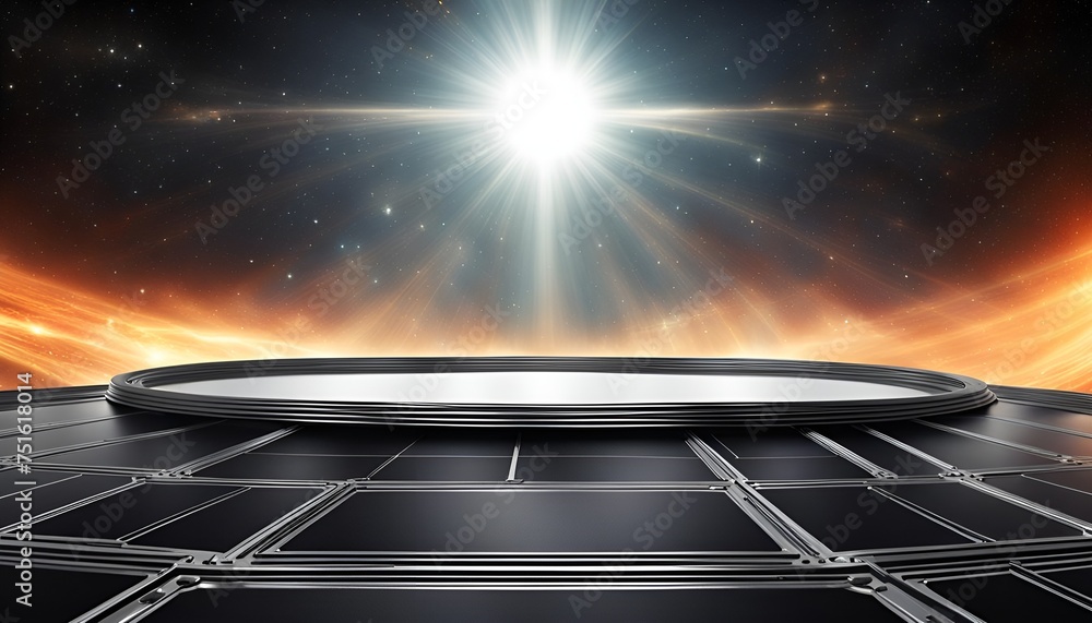 Empty display dais in outer space with a star and solar flare ...