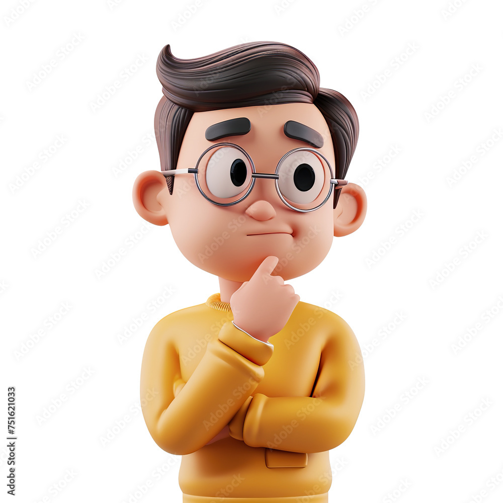 man thinking emoji face character on the transparent background ...