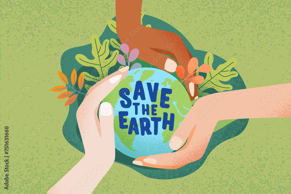 Happy Earth Day. Save the Earth. Diversity Human Hands Holding Earth ...