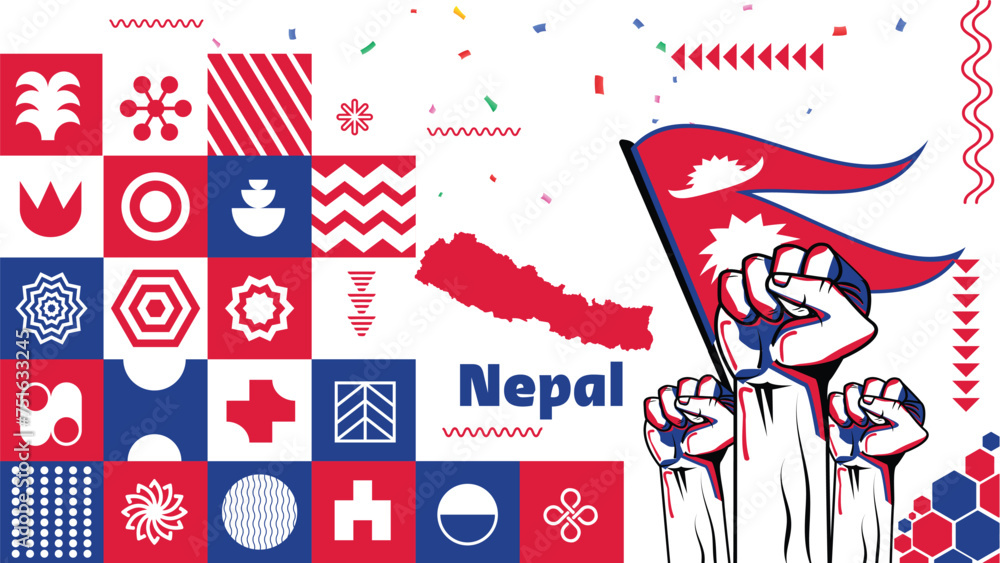 Nepal National day or Happy Teej Festival banner with abstract shapes ...