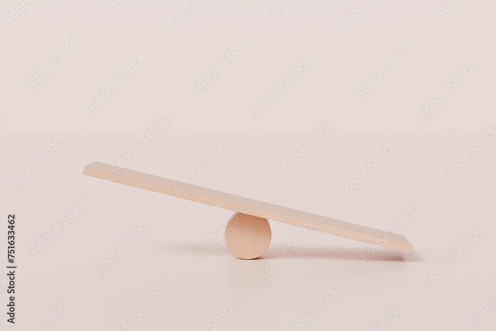 3d Wooden Seesaw Imbalance scales on isolated white background ...
