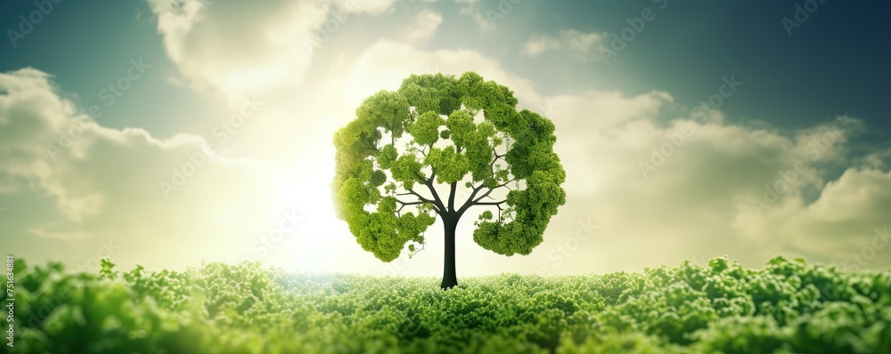 CO2 reducing icon with tree on greenery background for decrease CO2 ...