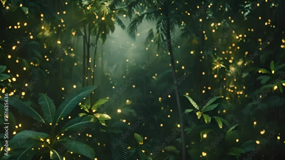 Vidéo Stock Tropical jungle by night with sparkling fireflies. Flying ...