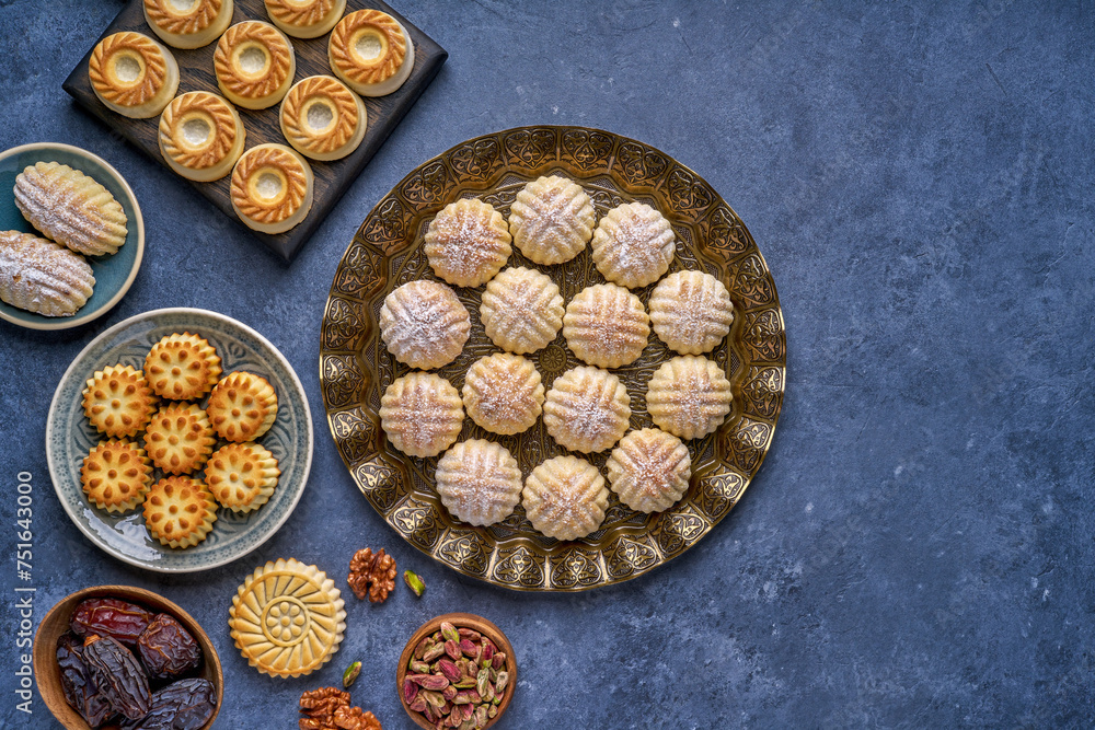 Arabic sweets. Traditional eid semolina maamoul or mamoul cookies with ...