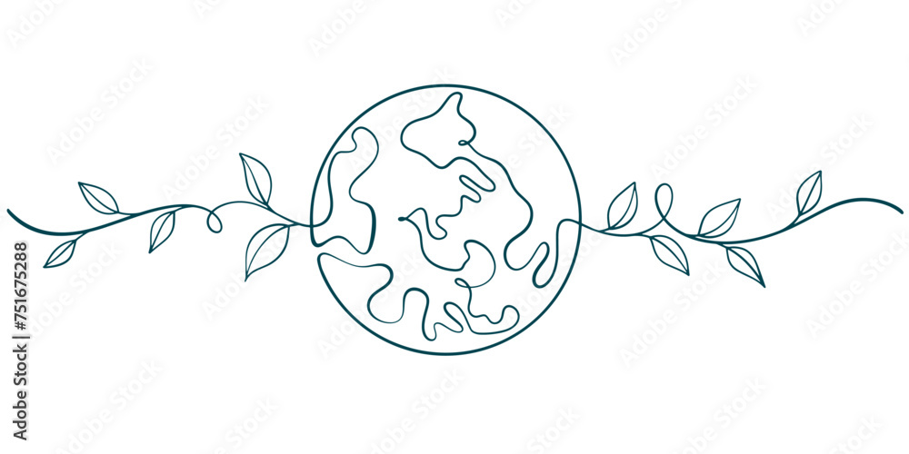Earth line art style vector illustration, earth day, environment day ...