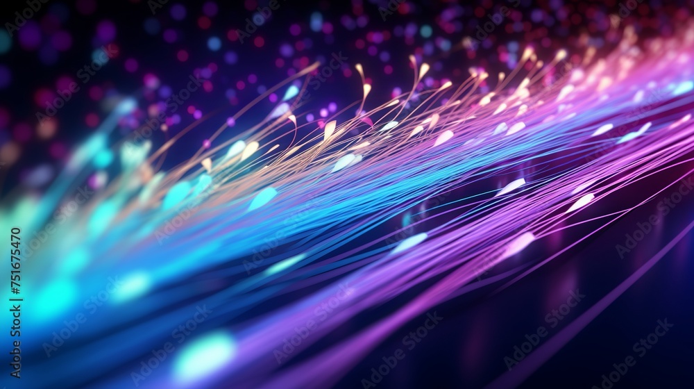 3D illustration showing bright signals transmitting data rapidly, with ...