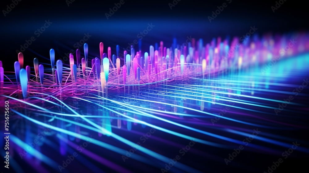 3D illustration showing bright signals transmitting data rapidly, with ...
