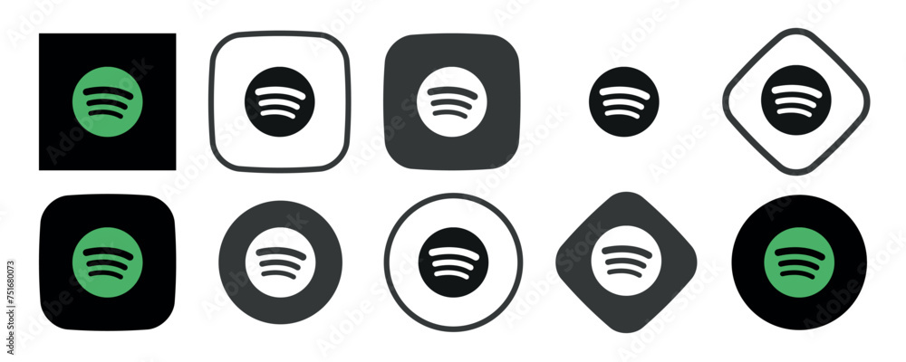 Spotify green famous logo on white background, social media, audio ...