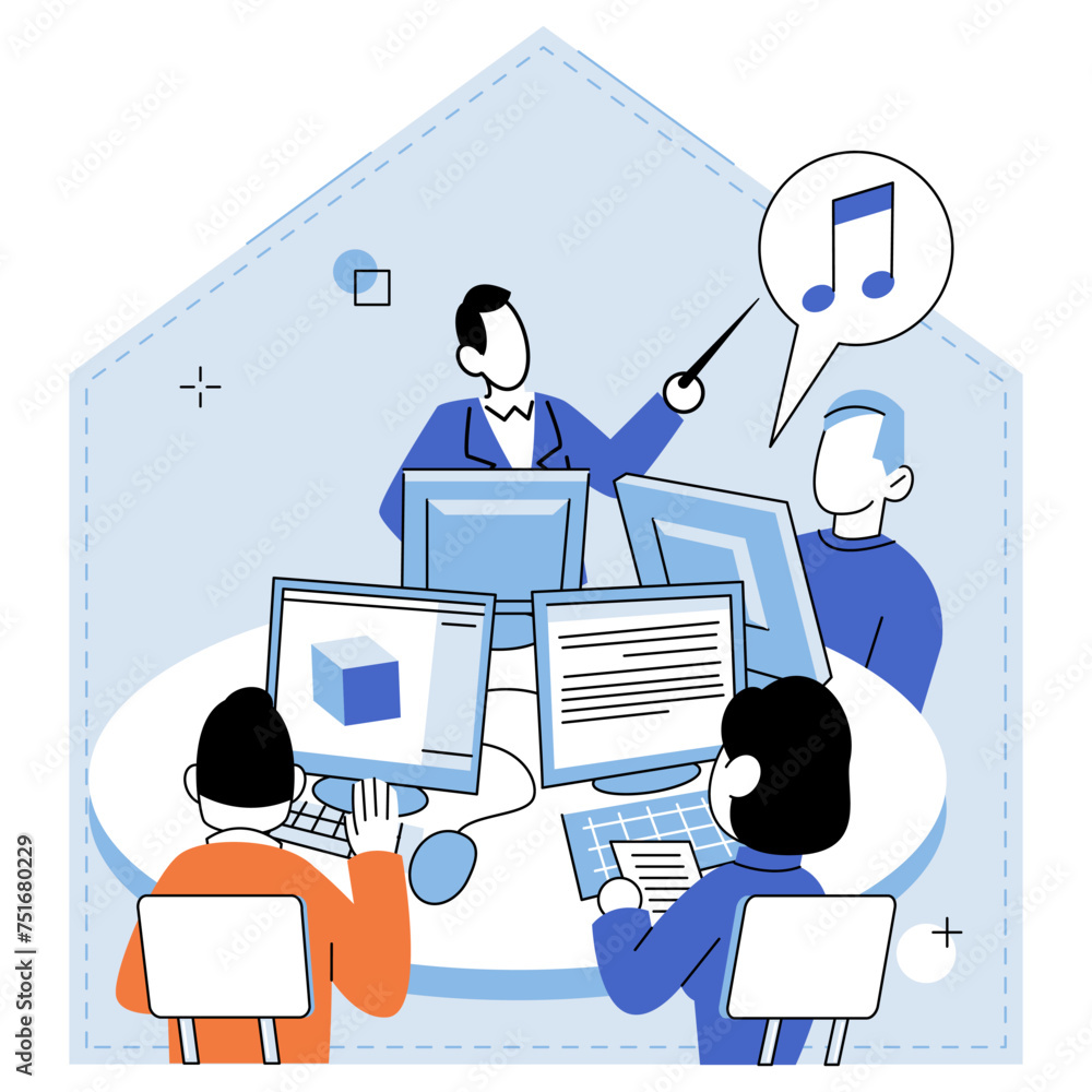 Computer lab. Vector illustration. Laboratories equipped with advanced ...