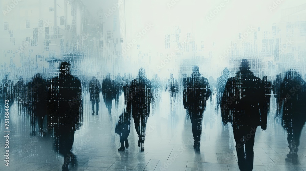 Digital human figures disintegrating into particles. Conceptual image ...