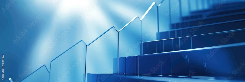 Sleek stairs and blue graph ascending over buildings - A modern and ...