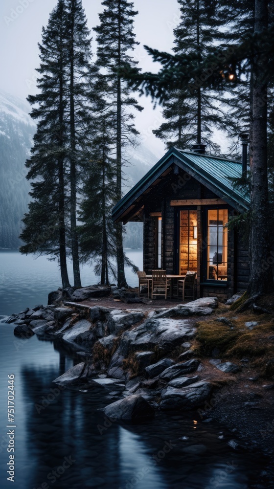 Remote Serene Cabin in Untouched Forests, Symbolizing Peace and ...