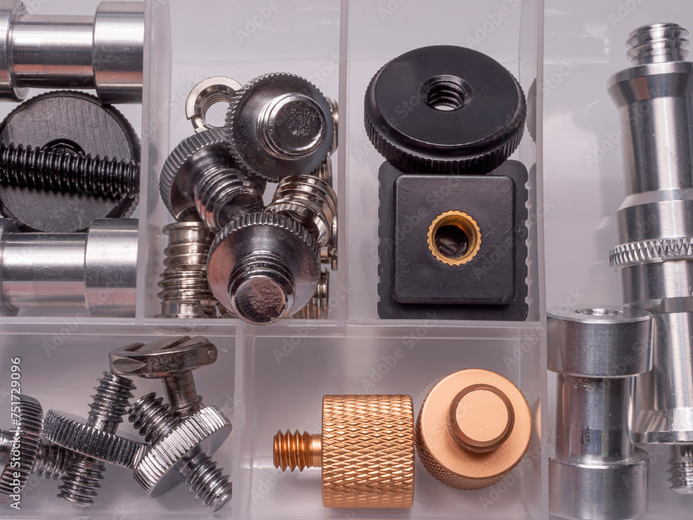 A box with accessories for mounting various equipment for photo and ...