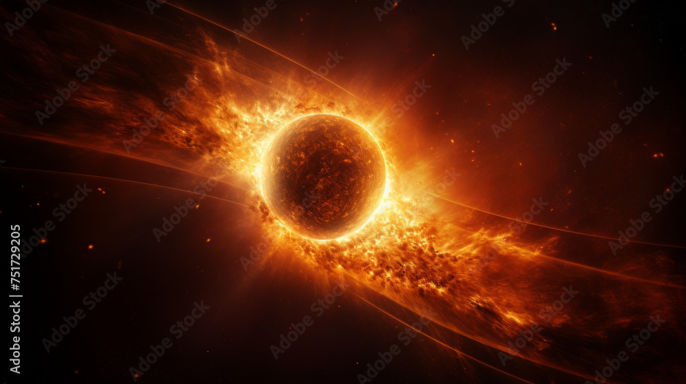 An intense visualisation of a star experiencing a solar explosion, with ...