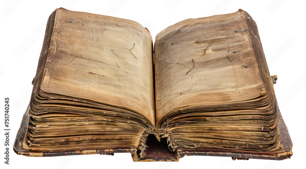 Antique open book with weathered pages, cut out - stock png. Stock ...
