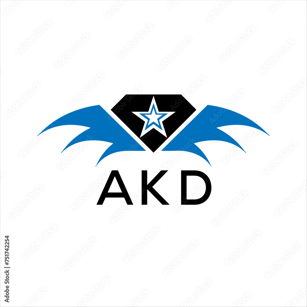 AKD letter logo. technology icon blue image on white background. AKD ...