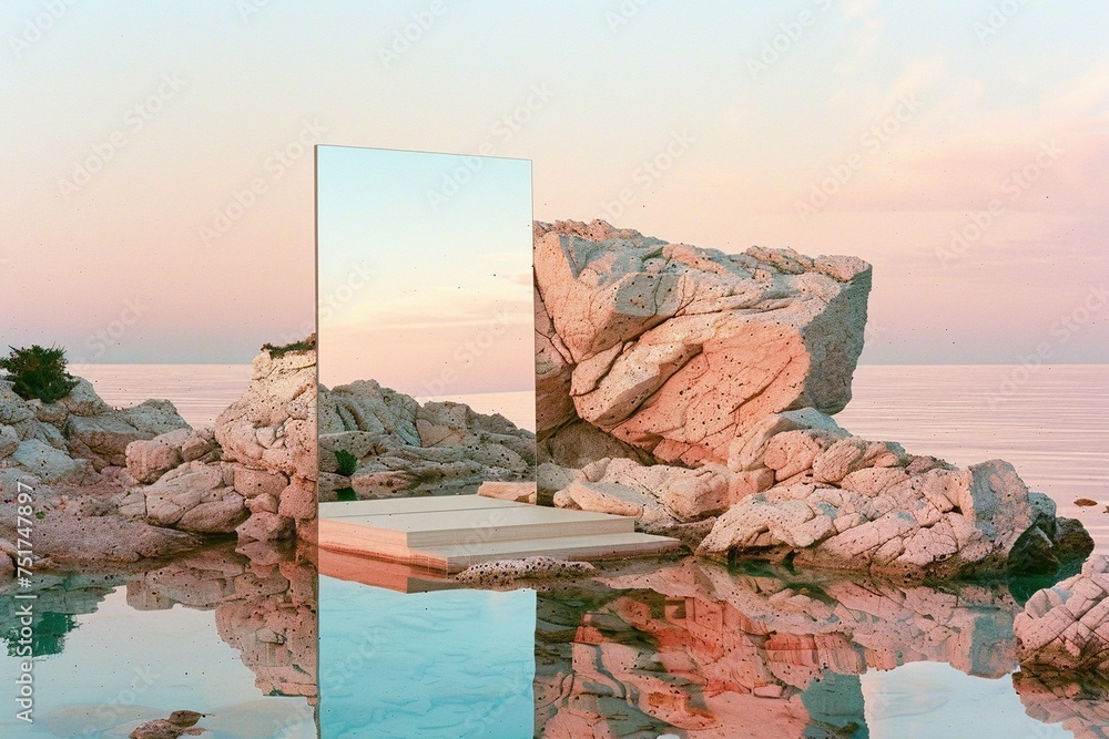 mirrors integrated into a scenographic architectural design, seamlessly ...