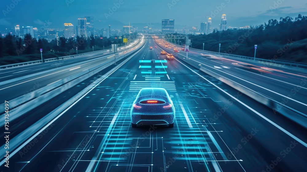 Autonomous electric vehicle on a smart highway with interactive road ...