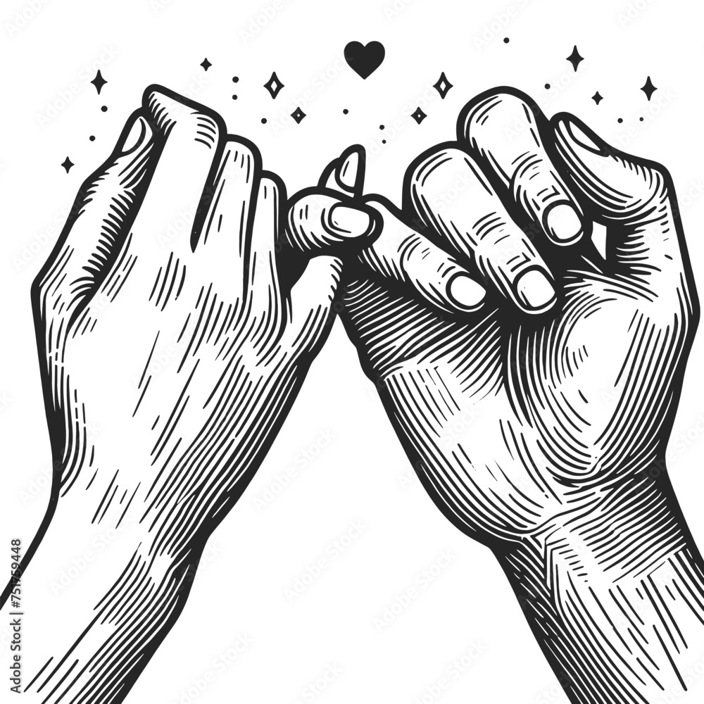 Couple in love hold hands engaging in a pinky promise, symbolizing love ...