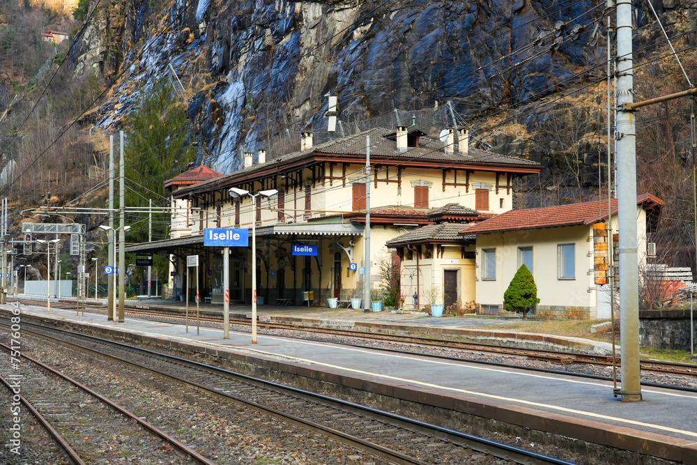 Train station of Iselle di Trasquera of the car shuttle train of the ...