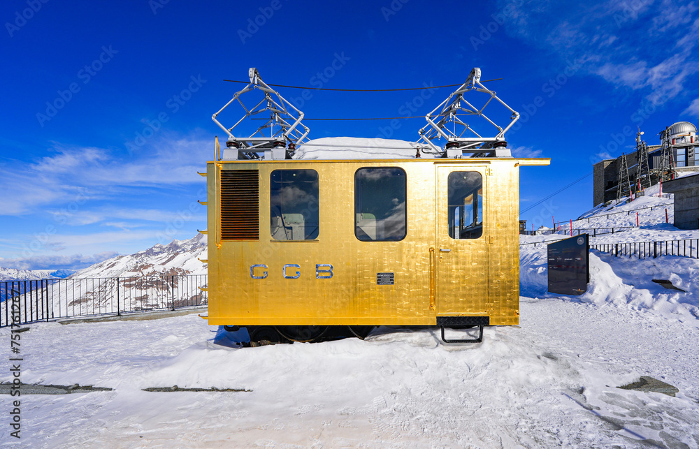 Gold-plated first generation cogwheel train locomotive at the Golden ...