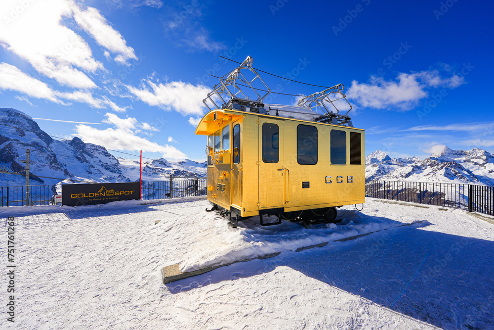 Gold-plated first generation cogwheel train locomotive at the Golden ...