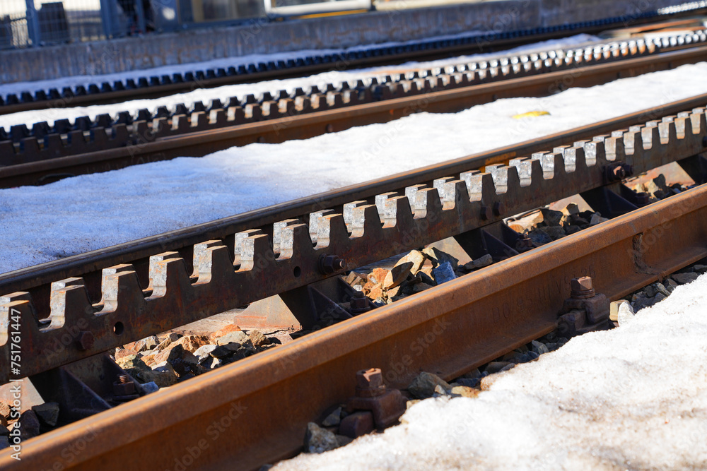 Cogwheel railroad equipped with a rack rail using the Abt system with 2 ...