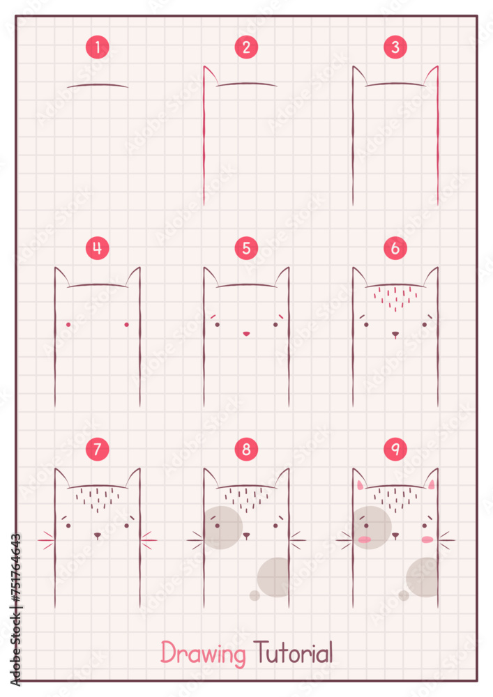How to Draw a Cat. Step by Step Drawing Tutorial. Draw Guide. Simple ...