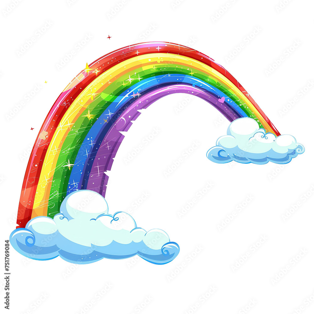rainbow, wide angle, clouds on solid white background, Beautiful ...
