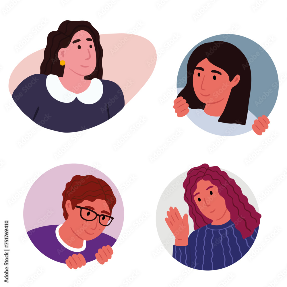 Curious suspicious people peeking, looking out. Men and women peeping ...