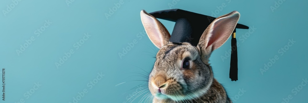 Rabbit in a graduation cap on blue background - A charming rabbit ...