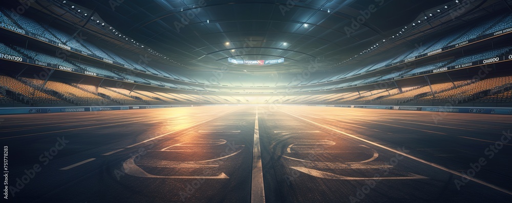 Race Track Arena with Spotlights. Empty Racing track with grandstands ...