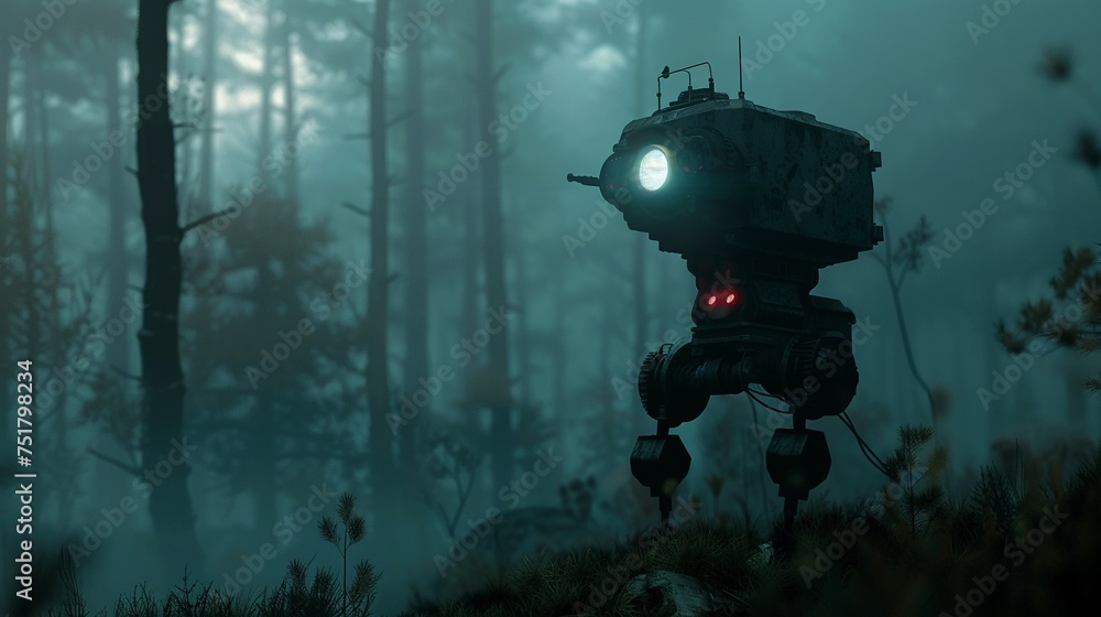 3D render of a pathfinder robot equipped with night vision leading ...