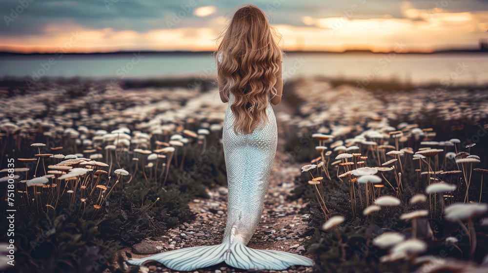 A mermaid with a bioonic tail floating in an underwater metropol Stock ...