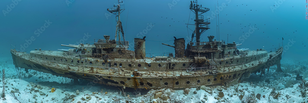Destroyed ships and vessels, immersed at the bottom of the sea and ...