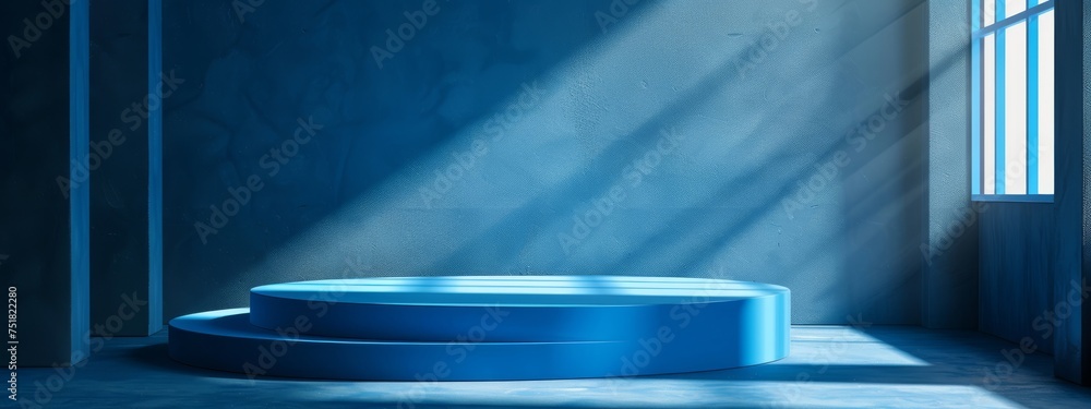 Podium background blue platform product 3d studio stage pedestal light ...